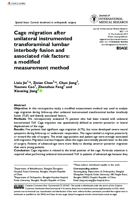 (PDF) Cage migration after unilateral instrumented transforaminal ...