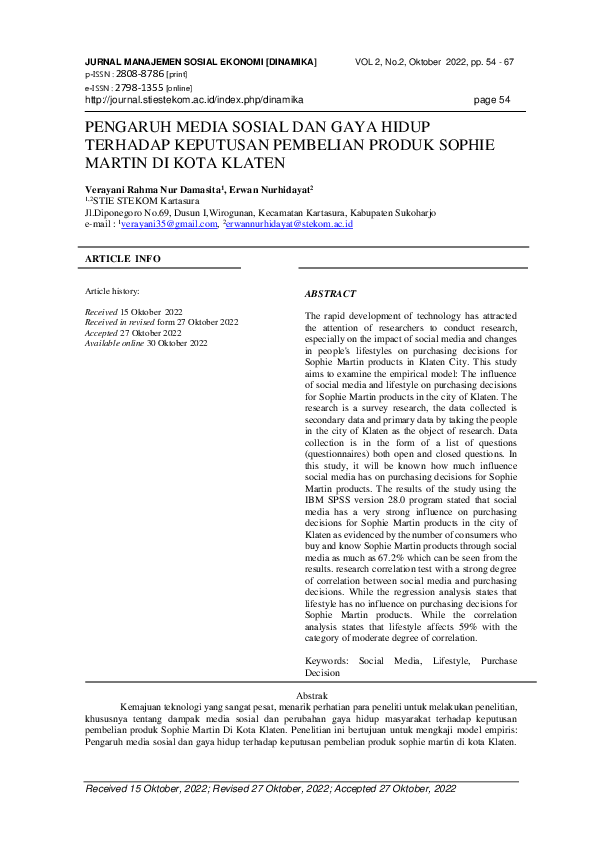 (PDF) Pengaruh Media Sosial Dan Gaya Hidup Terhadap Keputusan Pembelian Produk Sophie Martin DI ...