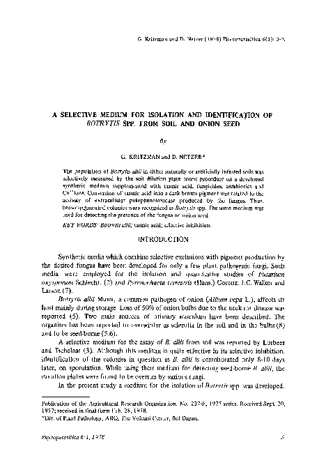 (PDF) A selective medium for isolation and identification ofBotrytis spp. from Soil and onion Seed