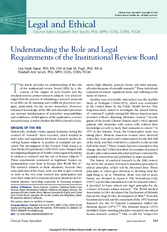 (PDF) Understanding the Role and Legal Requirements of the Institutional Review Board