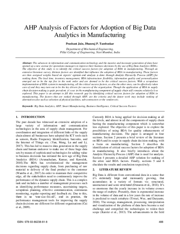 (PDF) AHP Analysis of Factors for Adoption of Big Data Analytics in ...