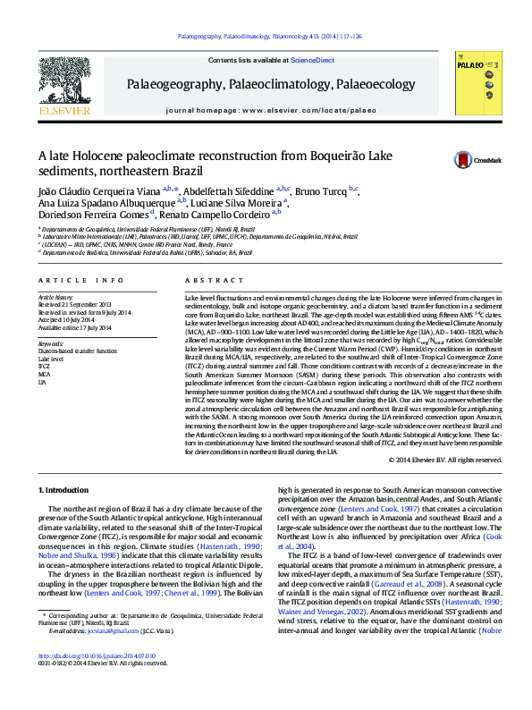 (PDF) A late Holocene paleoclimate reconstruction from Boqueirão Lake sediments, northeastern Brazil