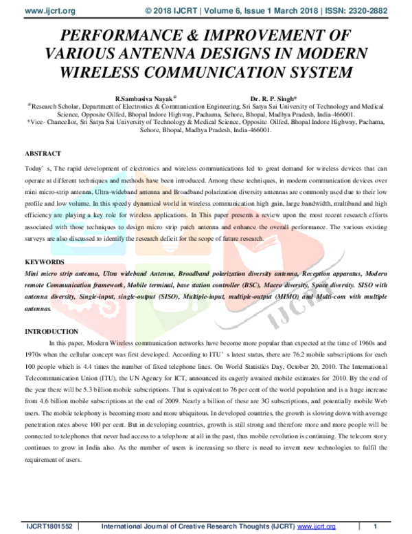 (PDF) Performance & Improvement of Various Antenna Designs in Modern ...