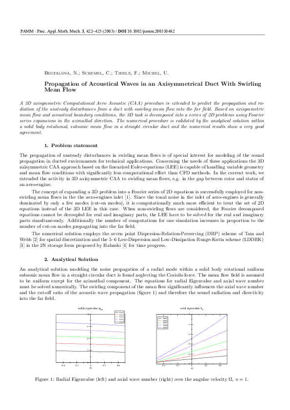 Pdf Propagation Of Acoustical Waves In An Axisymmetrical Duct With Swirling Mean Flow