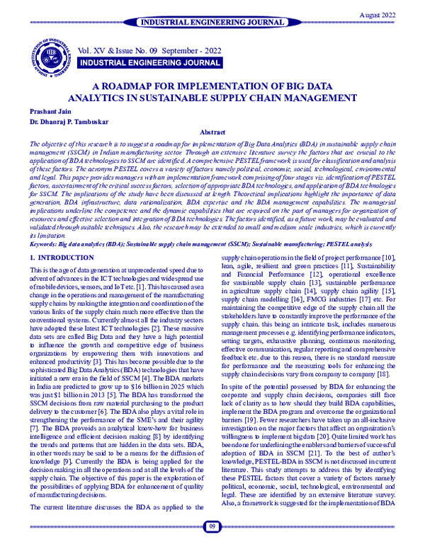 (PDF) A ROADMAP FOR IMPLEMENTATION OF BIG DATA ANALYTICS IN SUSTAINABLE SUPPLY CHAIN MANAGEMENT