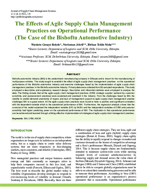 (PDF) The Effects of Agile Supply Chain Management Practices on Operational Performance (The ...