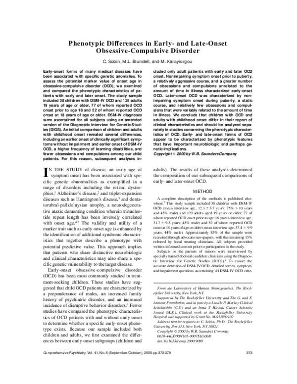 (PDF) Diagnostic Issues in Early-Onset Obsessive-Compulsive Disorder and their Treatment ...