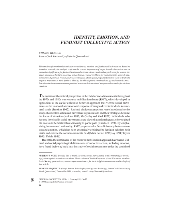 (PDF) Identity, Emotion, and Feminist Collective Action