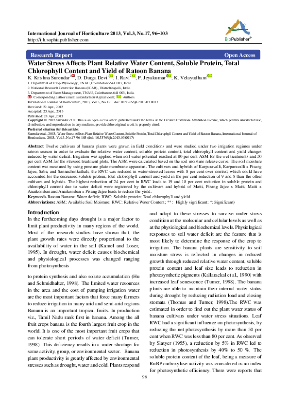 (PDF) Impact of Water Stress on Ratoon Banana Cultivars