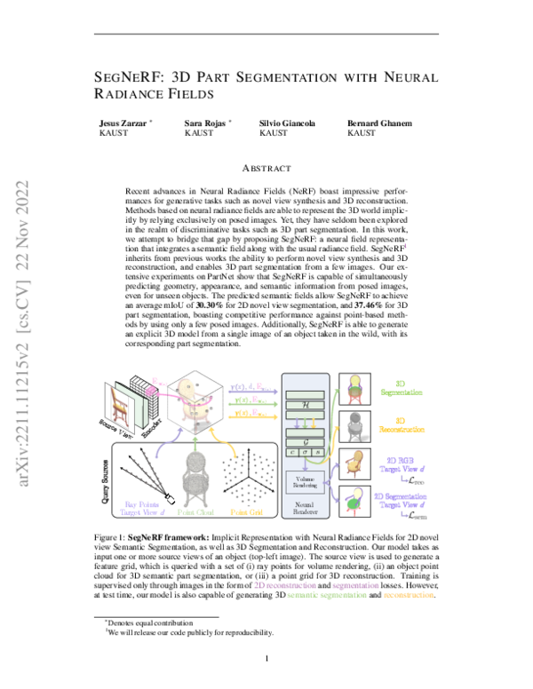 (PDF) SegNeRF: 3D Part Segmentation with Neural Radiance Fields