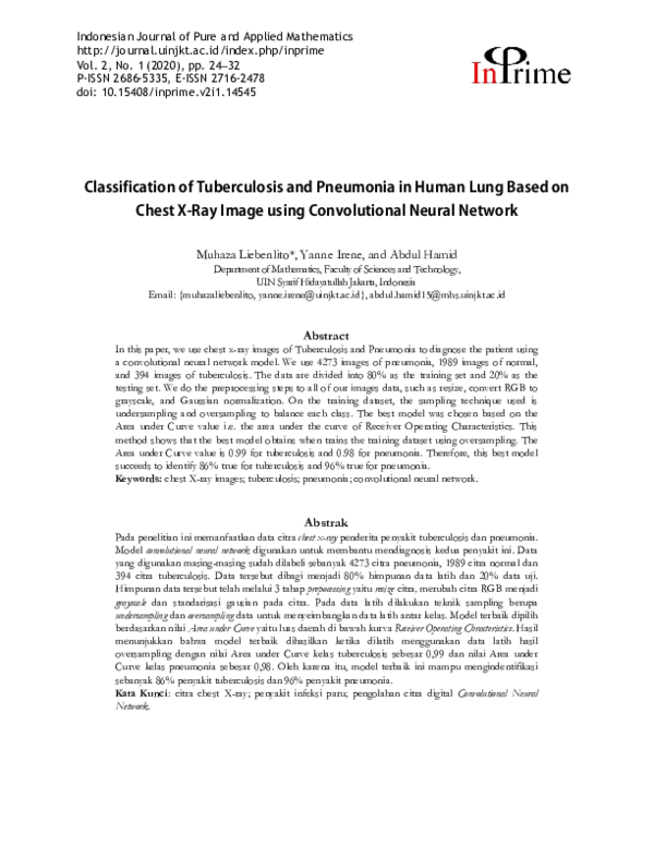 (PDF) Classification of Tuberculosis and Pneumonia in Human Lung Based on Chest X-Ray Image ...