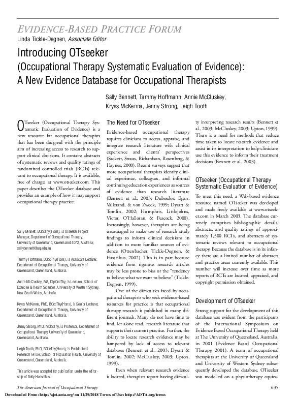 (PDF) Introducing OTseeker (Occupational Therapy Systematic Evaluation ...