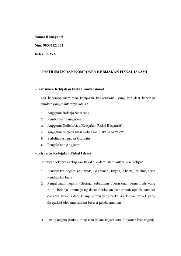 (DOC) INSTRUMEN DAN KOMPONEN KEBIJAKAN FISKAL ISLAMĨ