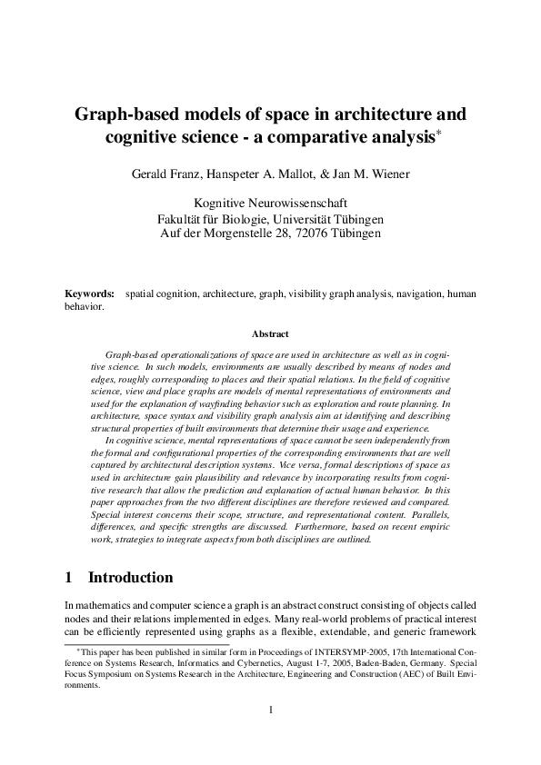 (PDF) Graph-based models of space in architecture and cognitive science ...