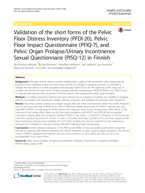 (PDF) Validation of the short forms of the Pelvic Floor Distress ...