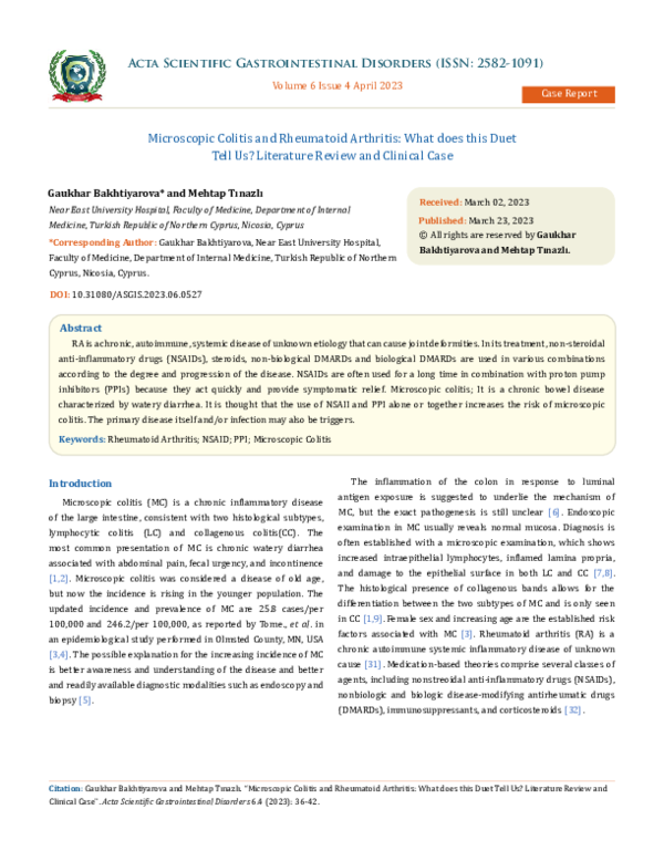 (PDF) Microscopic Colitis and Rheumatoid Arthritis: What does this Duet ...