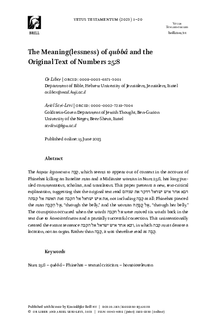 (PDF) Liber and Seri-Levi, The Meaning(lessness) of qubbâ and the Original Text of Numbers 25:8