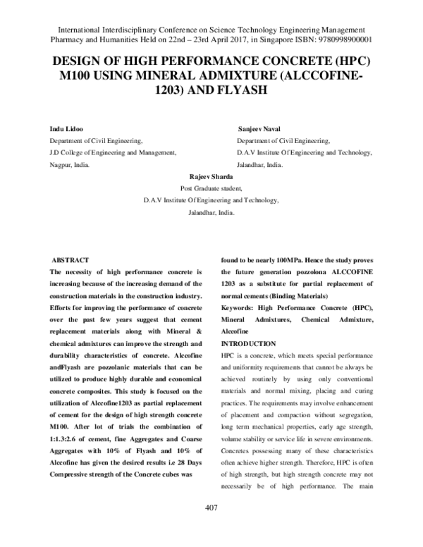 (PDF) Design of High Performance Concrete (HPC) M100 Using Mineral ...