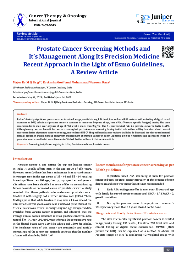 (PDF) Prostate Cancer Screening Methods and It's Management Along Its ...