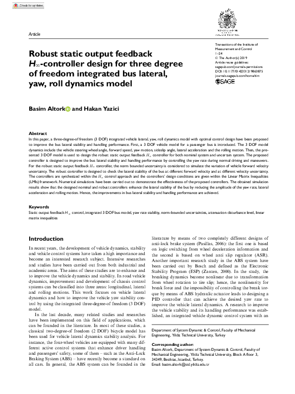 (PDF) Robust static output feedback H∞-controller design for three degree of freedom integrated ...