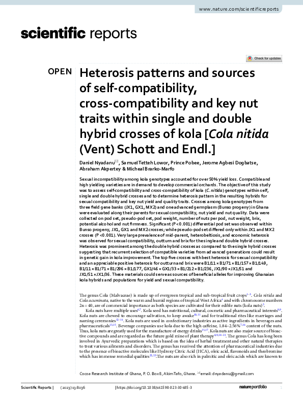 (PDF) Heterosis patterns and sources of self-compatibility, cross ...