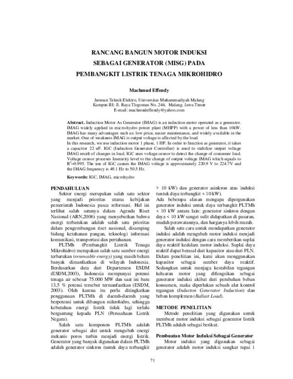 (PDF) Rancang Bangun Motor Induksi Sebagai Generator (Misg) Pada ...