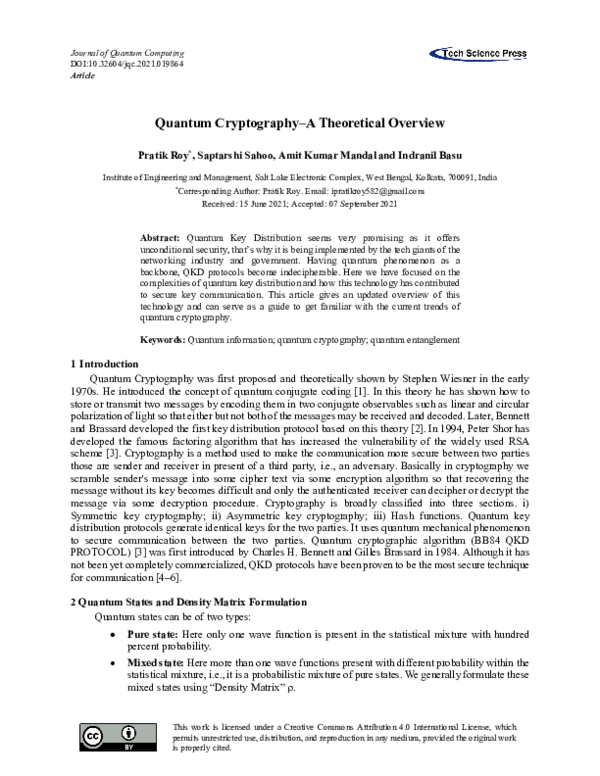 (PDF) Quantum Cryptography–A Theoretical Overview