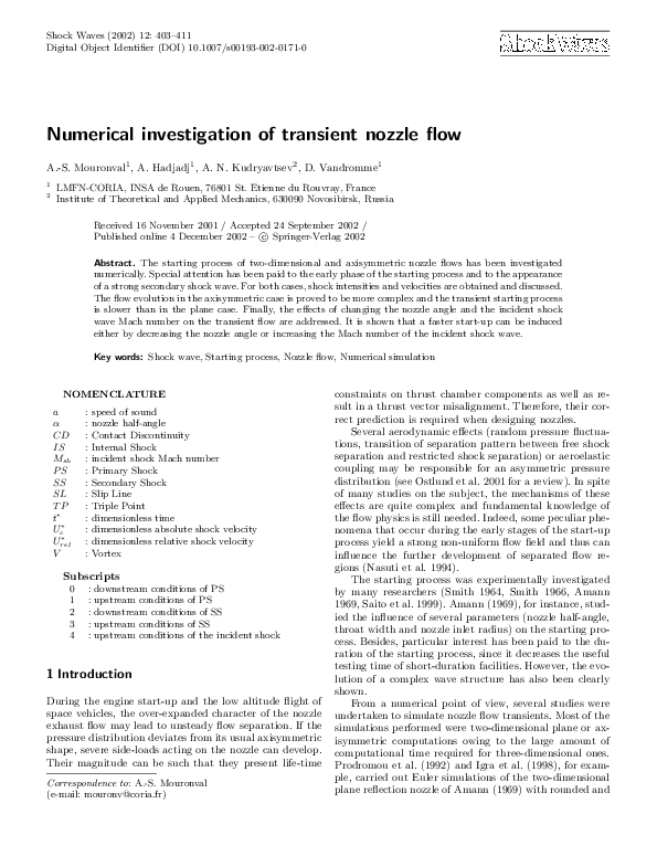 (PDF) Numerical investigation of transient nozzle flow
