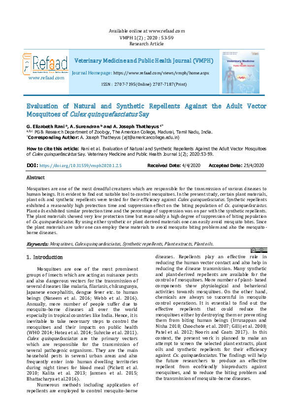 (PDF) Evaluation of Natural and Synthetic Repellents Against the Adult ...