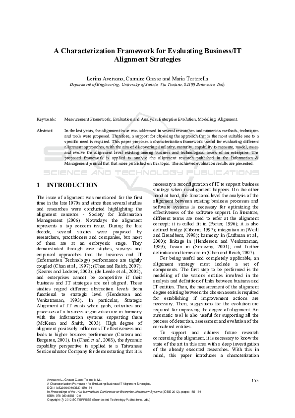 (PDF) A Characterization Framework for Evaluating Business/IT Alignment Strategies
