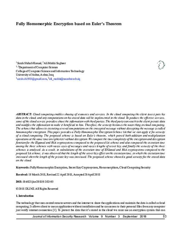 (PDF) Fully Homomorphic Encryption based on Euler’s Theorem