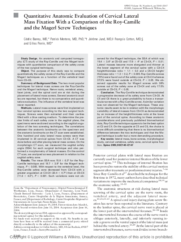 (PDF) Quantitative Anatomic Evaluation of Cervical Lateral Mass ...