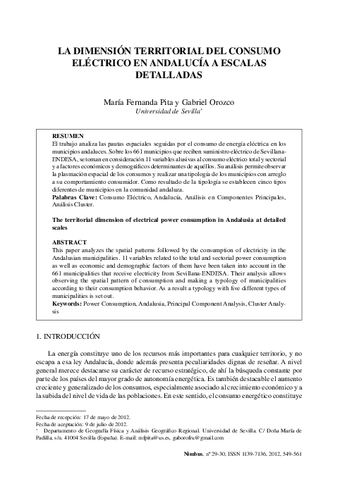 (PDF) La dimensión territorial del consumo eléctrico en Andalucía a escalas detalladas