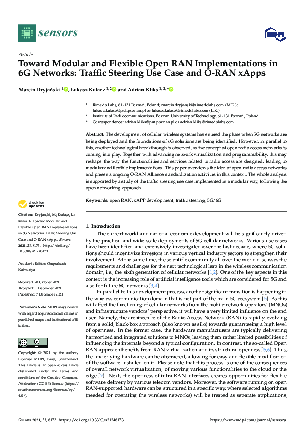(PDF) Toward Modular and Flexible Open RAN Implementations in 6G Networks: Traffic Steering Use ...