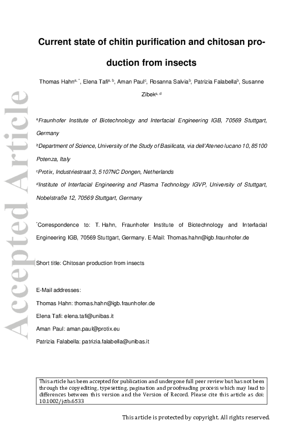 (PDF) Current state of chitin purification and chitosan production from insects