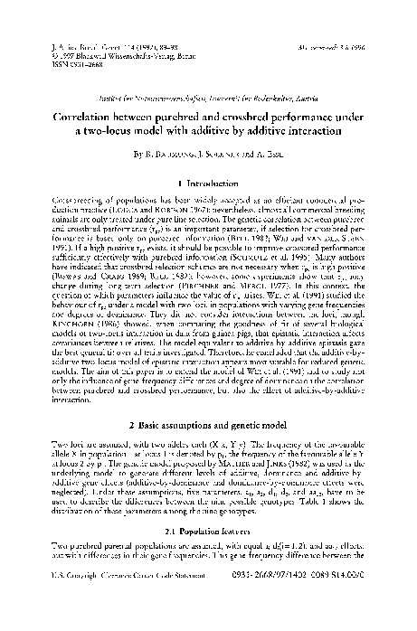 (PDF) Correlation between purebred and crossbred performance under a two-locus model with ...