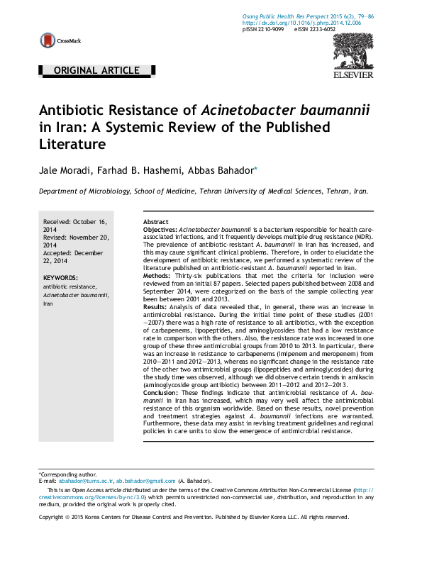 (PDF) Antibiotic Resistance of Acinetobacter Baumannii Isolated from Clinical Samples