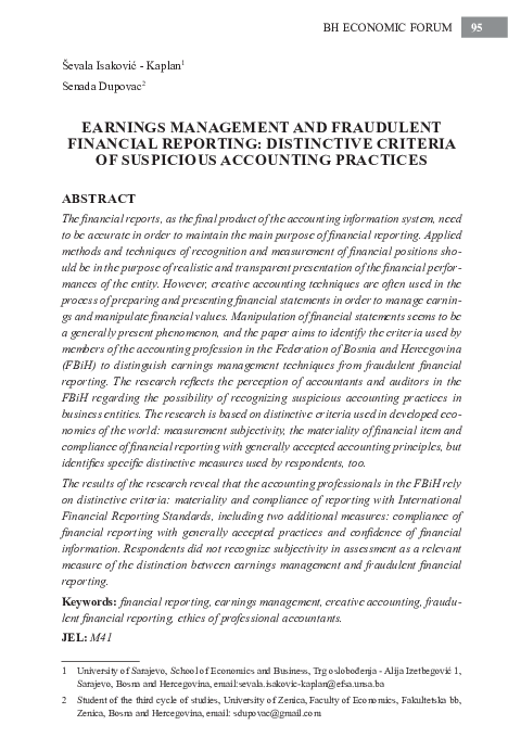 (PDF) Earnings management and fraudulent financial reporting ...
