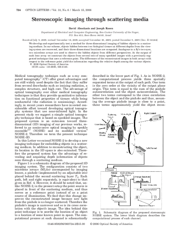 (PDF) Stereoscopic imaging through scattering media