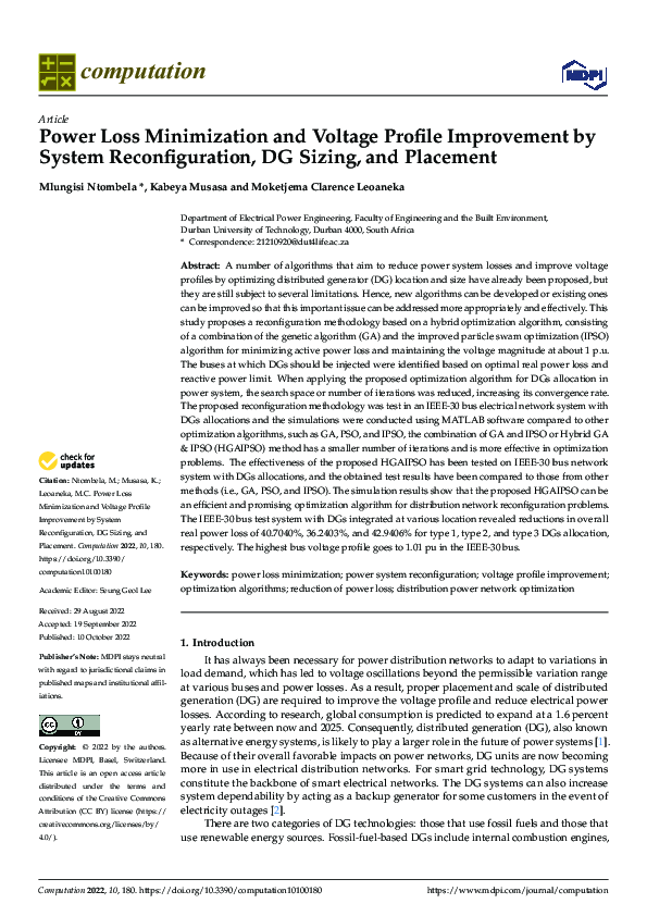 Pdf Power Loss Minimization And Voltage Profile Improvement By System