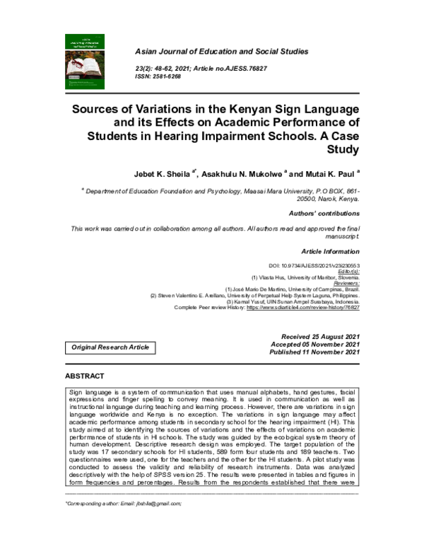 (PDF) Sources of Variations in the Kenyan Sign Language and its Effects ...