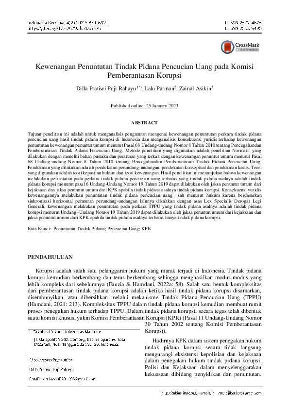 (PDF) Kewenangan Penuntutan Tindak Pidana Pencucian Uang pada Komisi ...