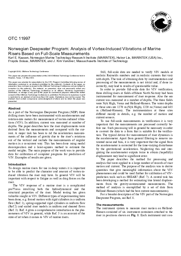 (PDF) Norwegian Deepwater Program: Analysis of Vortex-Induced ...