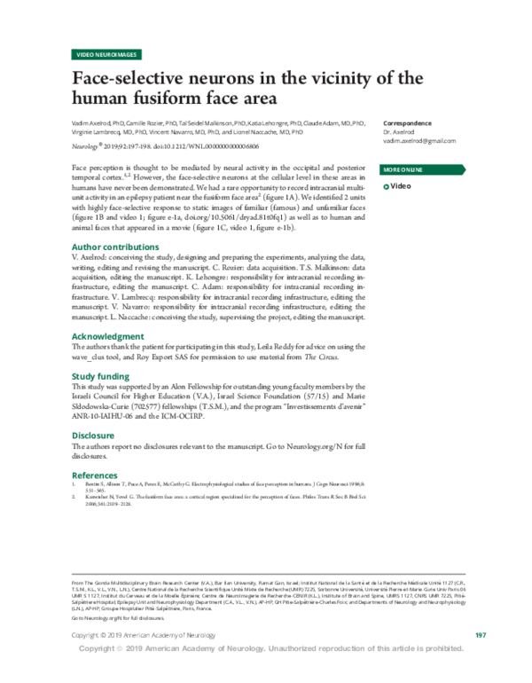 (PDF) Face-selective neurons in the vicinity of the human fusiform face ...