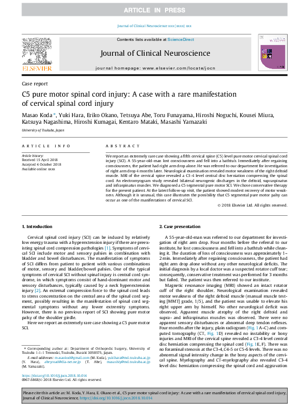(PDF) C5 pure motor spinal cord injury: A case with a rare ...