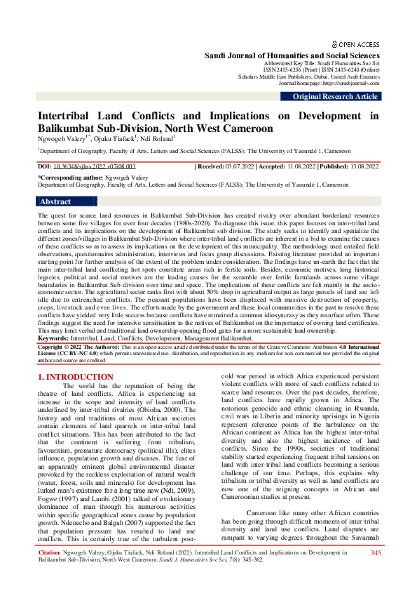 (PDF) Intertribal Land Conflicts and Implications on Development in ...