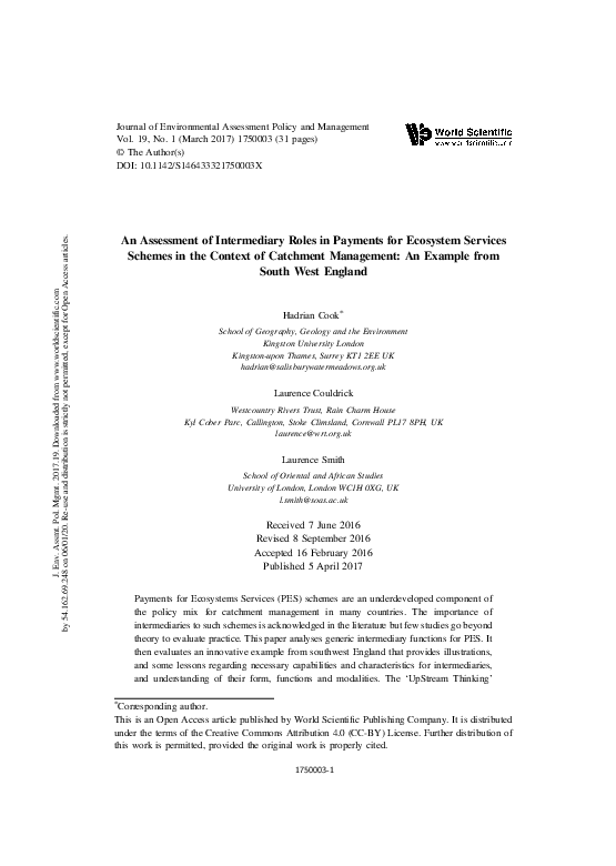 (PDF) An Assessment of Intermediary Roles in Payments for Ecosystem ...