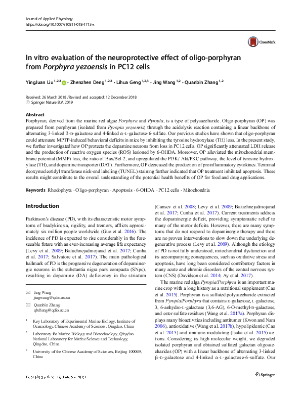 (PDF) In vitro evaluation of the neuroprotective effect of oligo-porphyran from Porphyra ...