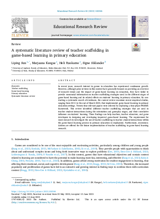 (PDF) A systematic literature review of teacher scaffolding in game ...