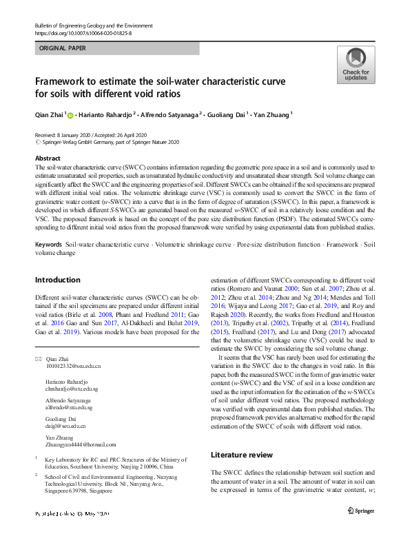 (PDF) Framework to estimate the soil-water characteristic curve for soils with different void ratios